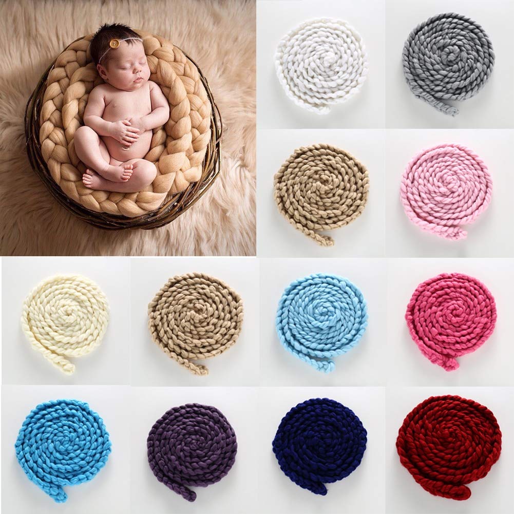 Matissa Newborn Baby Photography Props Braided Rope Basket Filler Photography Background Rug Blanket (Light Pink)