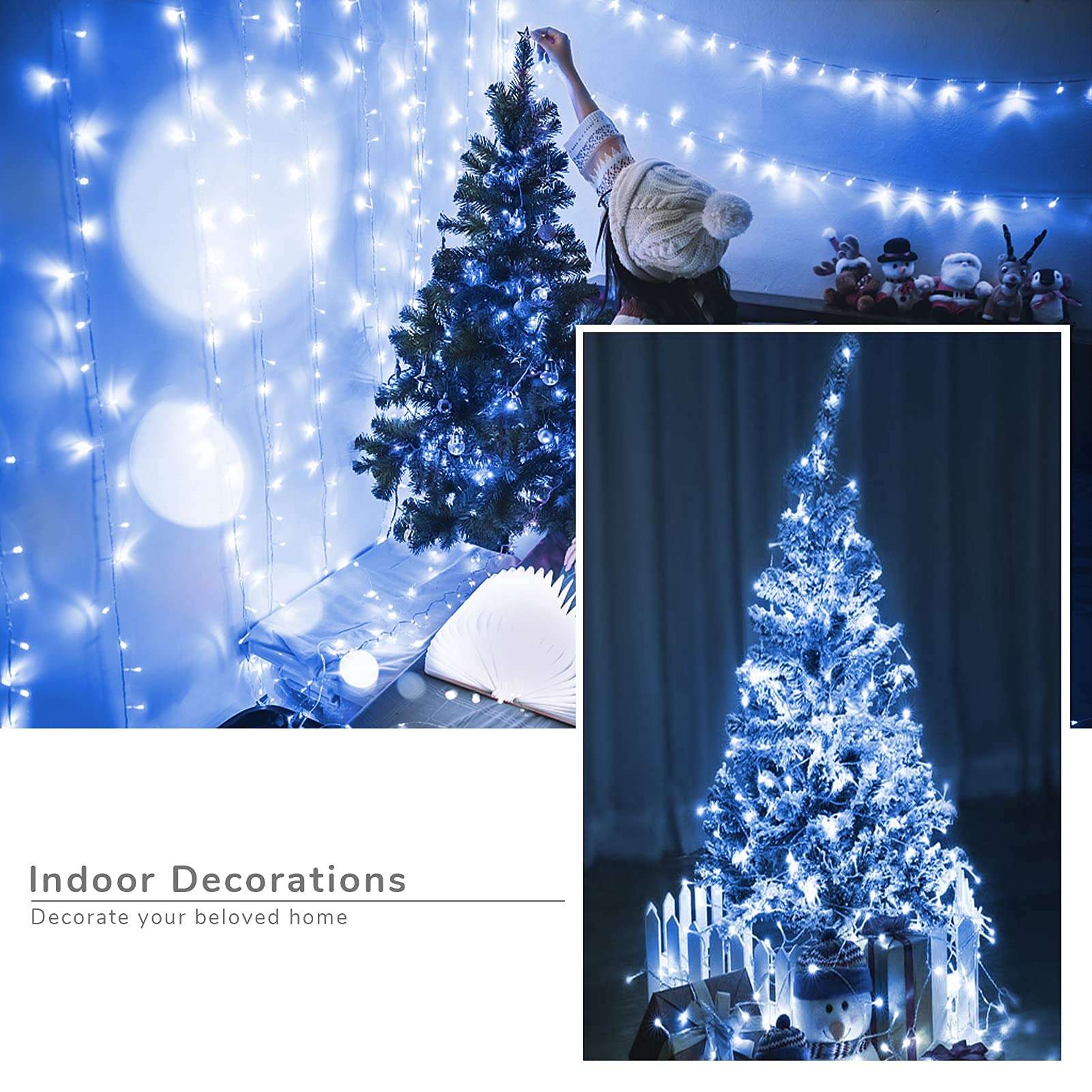 300 LEDs String Lights 108Ft Indoor Outdoor Decor Christmas Fairy String Lights, 8 Modes Waterproof Fairy Twinkle Decorative Lights for Home Halloween Wedding Yard Tree Party Decoration(Blue)