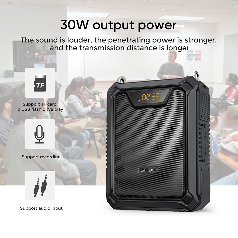 30W Voice Amplifier Wireless Microphone, SHIDU Classroom Microphone for Teachers Wireless Bluetooth Voice Speaker Portable PA Systems Speaker for Teachers,Classroom, Meetings and Outdoors