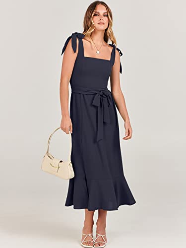ANRABESS Women's Elegant Bridesmaid Dresses Square Neck Ruffle Split Midi Formal Dress for Wedding Guest Cocktail Party 2023 Gradution Prom Evening Night Dresses 893zanglan-L Navy Blue
