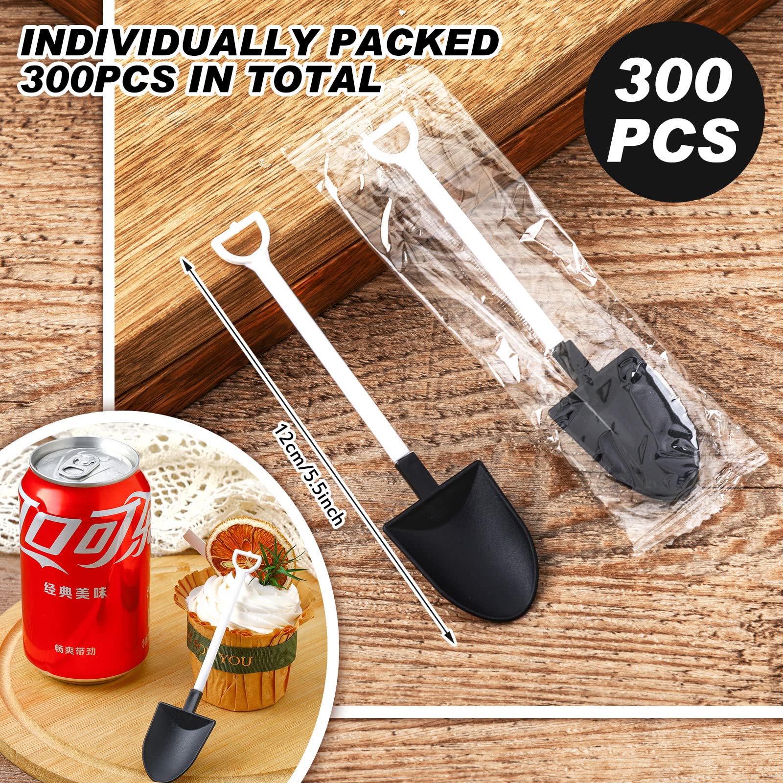 300 Pack Mini Plastic Shovel Spoons Set Construction Birthday Party Supplies Small Individual Packing Novelty Disposable Shovel Shape Dessert Spoons for Desserts Ice Cream Birthday Party Gift