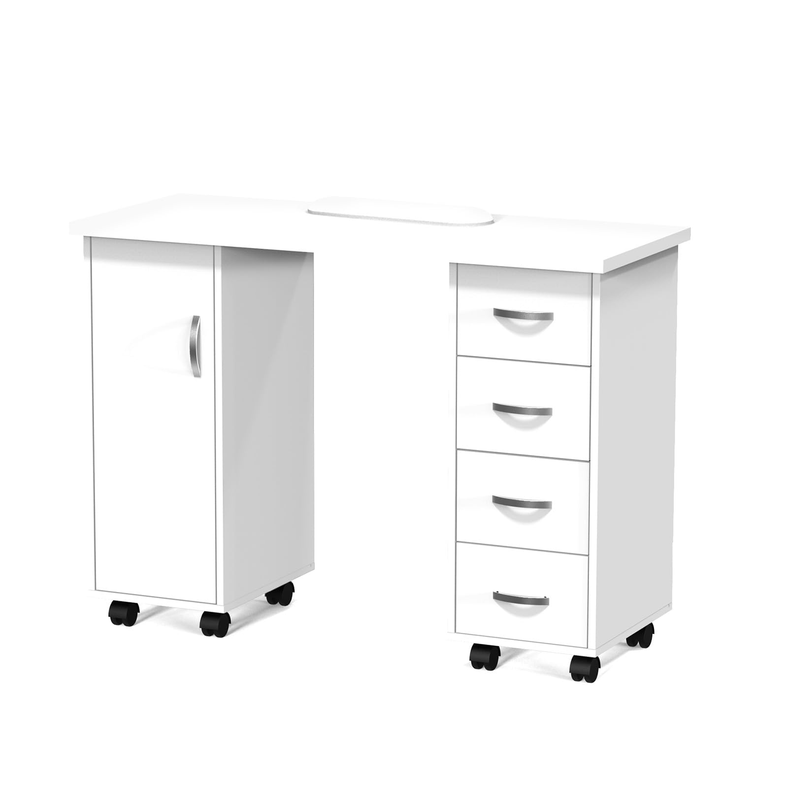 mefeir Manicure Table Nail Desk w/Cabinet, Drawers, Wheels & Wrist Rest, Spa Salon Beauty Home Wooden Technician Workstation Nail Art Equipment for Nail Tech