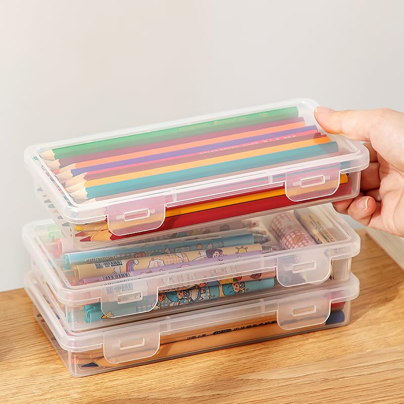 Vidifor Plastic Storage Containers with Latching Lid for Office Supplies, Pencil Box, Art Supplies, Crayon, Crafts (6, XS)