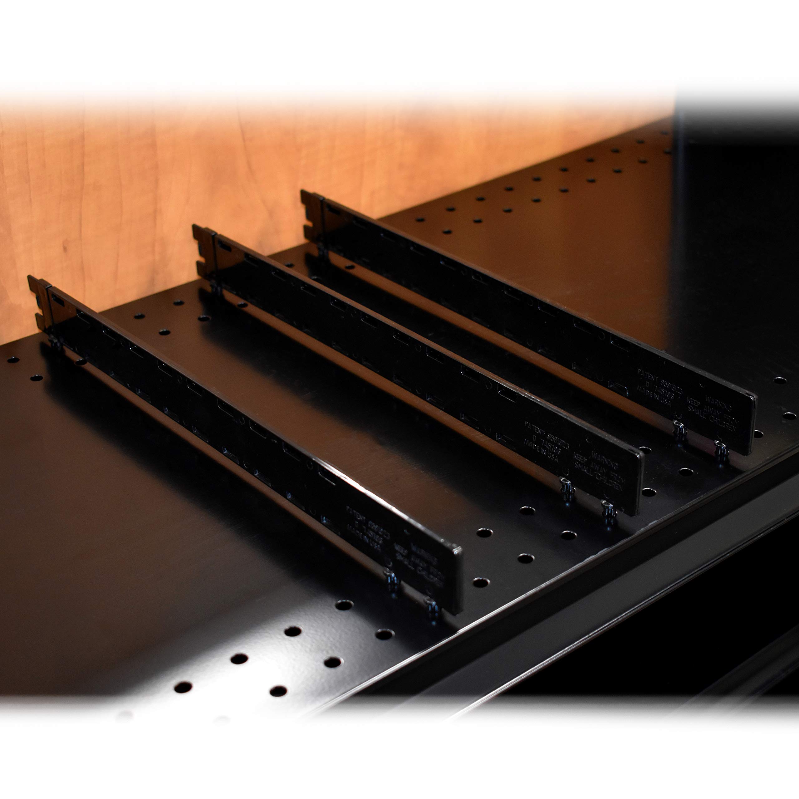 Black Extendable Adjustable Depth Gondola Shelf Dividers for Shelves 14" to 22" D, 100 Pack