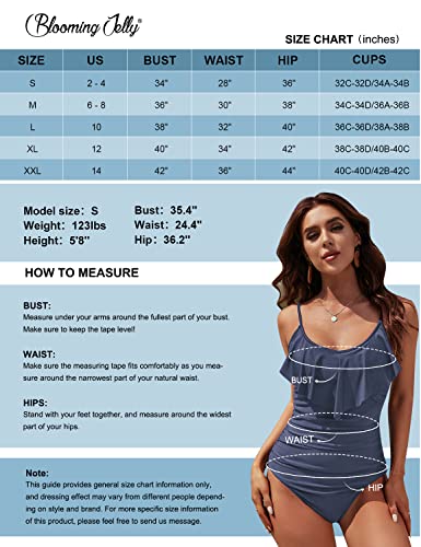Blooming Jelly Womens One Piece Bathing Suit Tummy Control Swimwear Ruffled Vintage Swimsuits (X-Large, Dusty Blue)