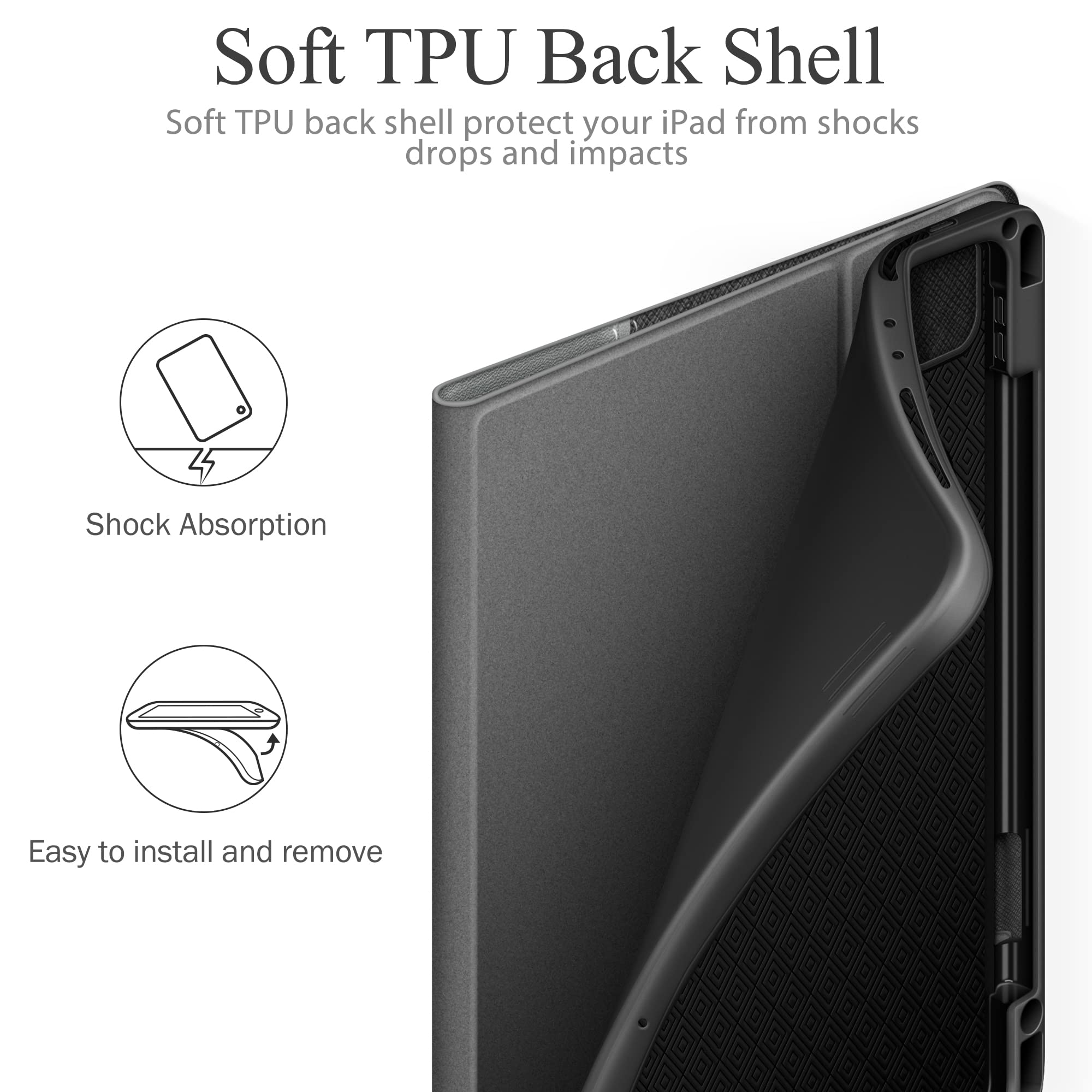 KingBlanc Case for iPad Pro 11 inch 4th/3rd/2nd/1st Generation (2022/2021/2020/2018) with Pencil Holder, PU Leather Protective Stand Folio, Auto Sleep/Wake, Multi-Angles for Viewing/Typing, Black