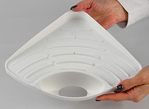 HOME-X Sponge Holder Kitchen Decor, Triangle Sink Corner Shelf - Storage Rack Suction Cup Holder Organizer for Dish Cloth Sponge Soap Cleaning Brush (White)