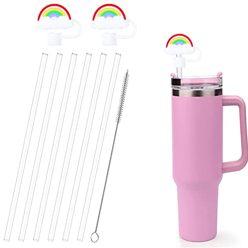 6 Pack Replacement Straws Compatible Stanley 30oz 40oz Tumbler, Plastic Clear Reusable Straws with Cleaning Brush/Straw Tips Cover for Stanley Adventure Travel Tumbler Stanley Cup Accessories (clear)