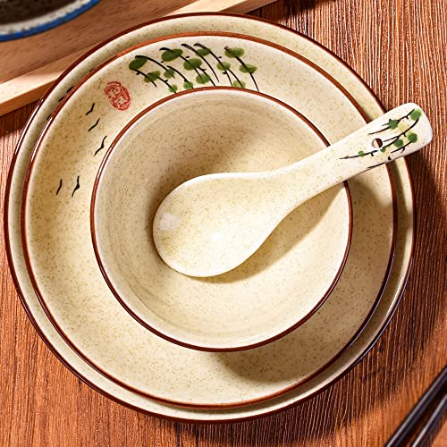 4-Piece Ceramic Dinnerware Set, Plate, Dish, Bowl, Spoon, Japanese Hand-painted Tableware set, A Good Gift