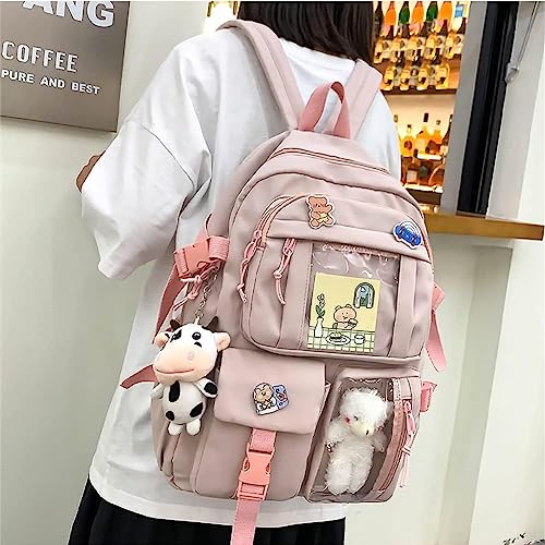 ChenLee Kawaii Backpack Rucksack Aesthetic Student Bookbags with Kawaii Pin and Pendants Accessories for Teen Girls