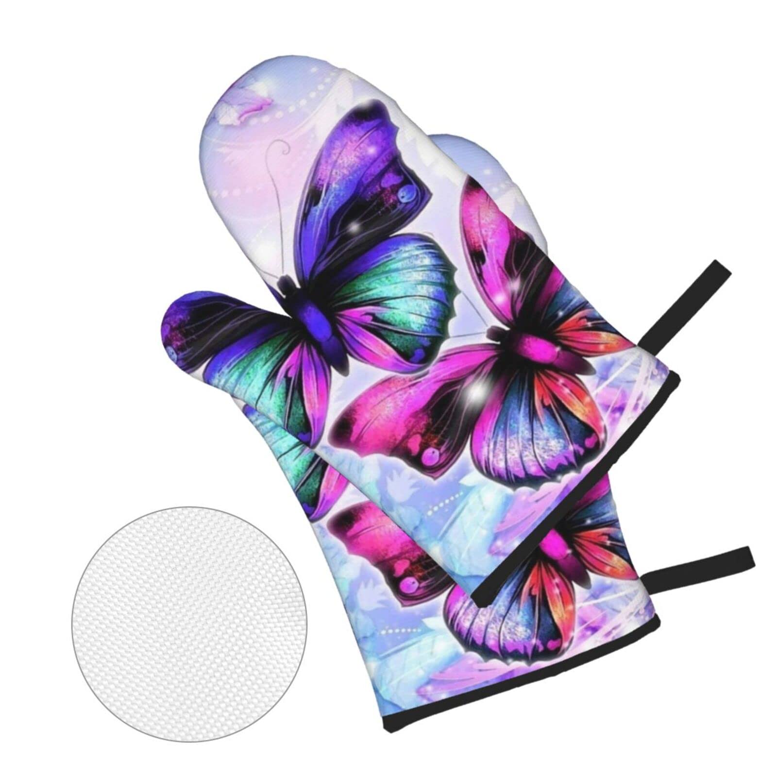 4-Piece Oven Glove and Pot Holder,Purple Butterfly (2),Heat-Resistant Oven Glove and Pot Holder,Can Be Used for Cooking and Grilling