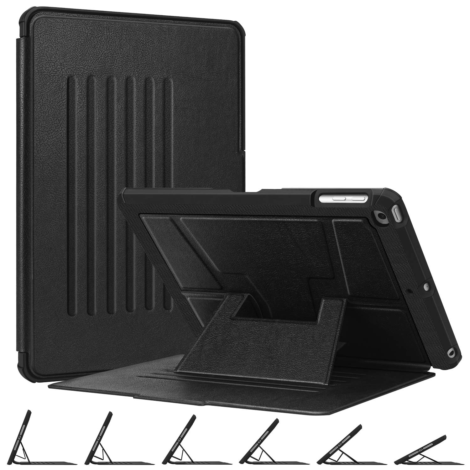 Fintie Magnetic Stand Case for iPad 6th / 5th Generation (2018/2017), iPad Air 2 / Air 1 (9.7 Inch) - [Multiple Secure Angles] Shockproof Rugged Soft TPU Back Cover, Auto Wake/Sleep, Black