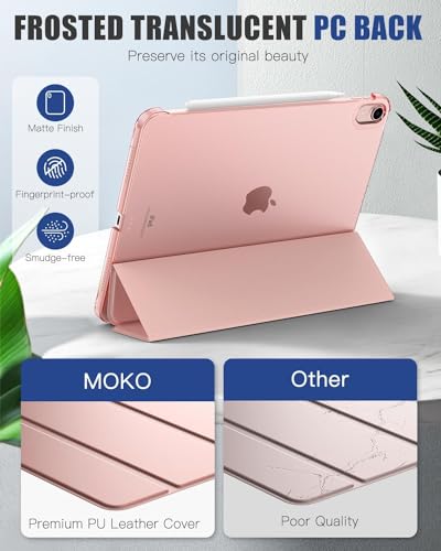 MoKo for iPad Air 6th Generation 11 Inch Case M2 2024/ iPad Air 5th Gen Case 2022/iPad Air 4th Gen Case 2020,iPad Air 11" Case with Translucent Hard Back Cover,iPad Air 6/5/4 Case, Rose Pink