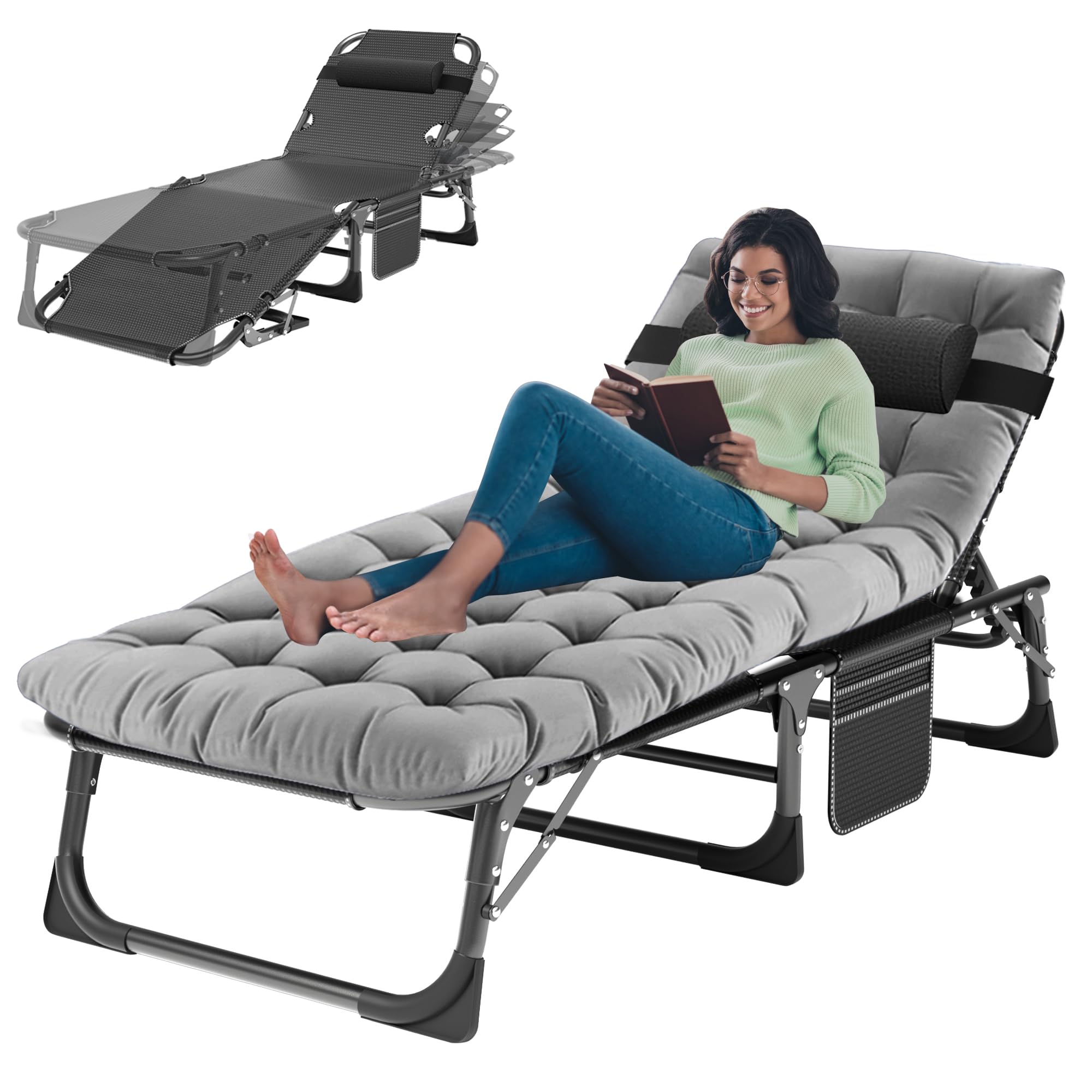 ABORON Foldable Camping Cots for Adults, Double Layer 1200D 500lb Loading Cot for Sleeping, Heavy Duty Guest Bed with Mattress Carrying Bag