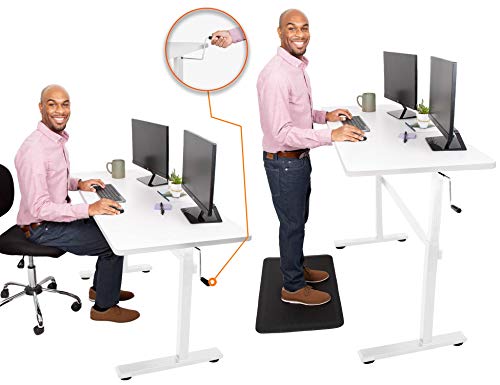 Stand Steady Tranzendesk 55 Inch Standing Desk | Easy Crank Height Adjustable Sit to Stand Workstation | Modern Ergonomic Desk Supports 3 Monitors | Perfect for Home & Office (55"/ White)