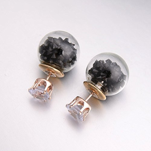 5 Pack/Set CZ White/Blue/Black/Rainbow/Red Diamond Crystal Multicolor Drift sand Beads Glass Ball double-sided piercing Zircon Stud Post Earrings For Women Girls