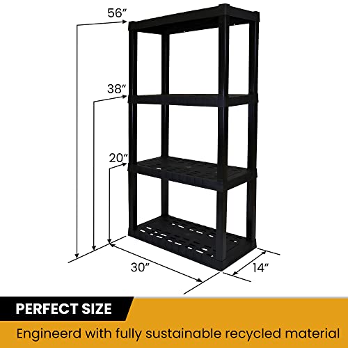 Koolatron Oskar 4-Tier Storage Shelf, Heavy Duty Shelving Unit, 400lbs(14 x 30 x 57 inch), Multipurpose Organizer for Garage, Laundry Room, Utility Shed, Made in North America, Black