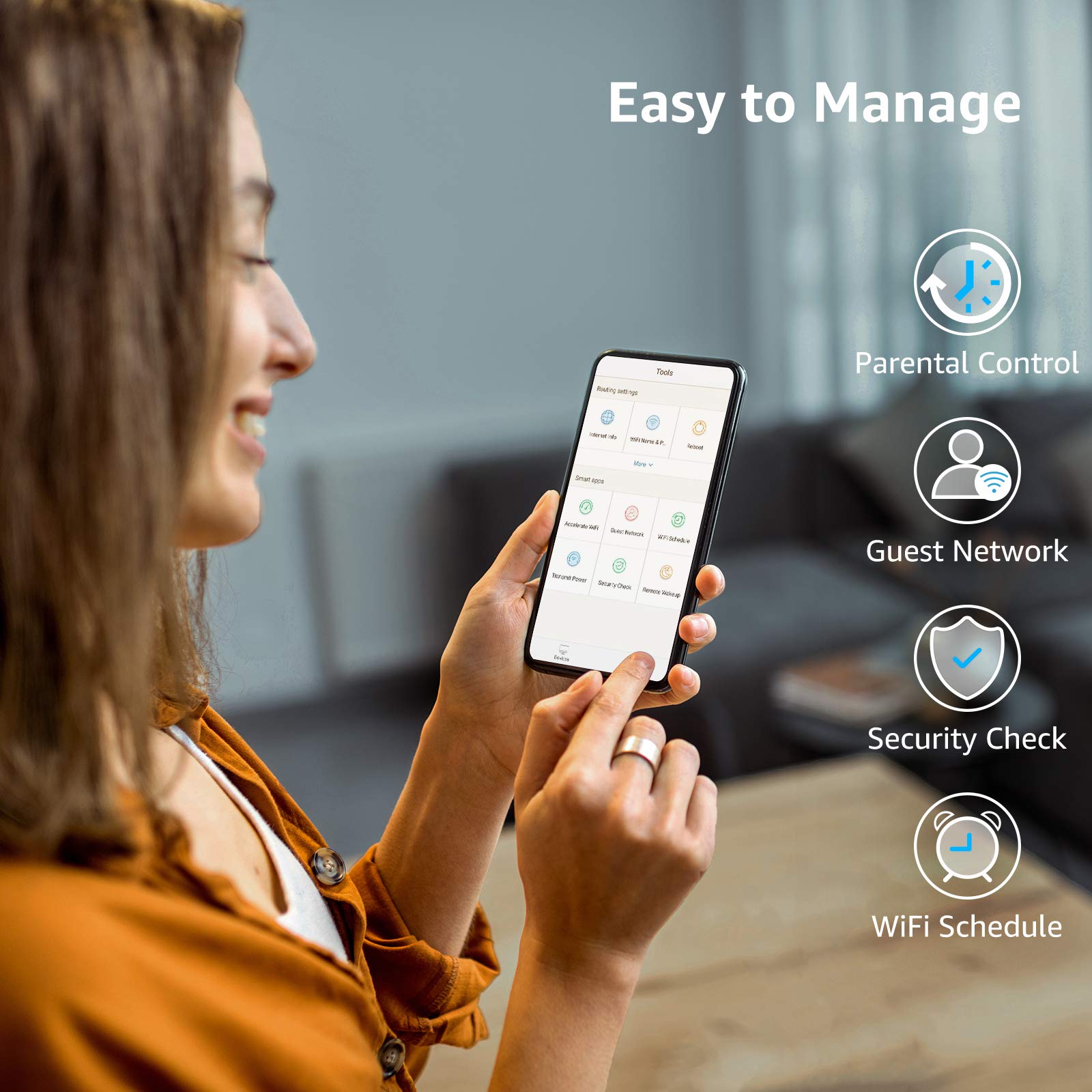 Speedefy AC2100 Smart WiFi Router - Dual Band Gigabit Wireless Router for Home & Gaming, 4x4 MU-MIMO, 7x6dBi External Antennas for Strong Signal, Parental Control, Support IPv6 (Model K7)