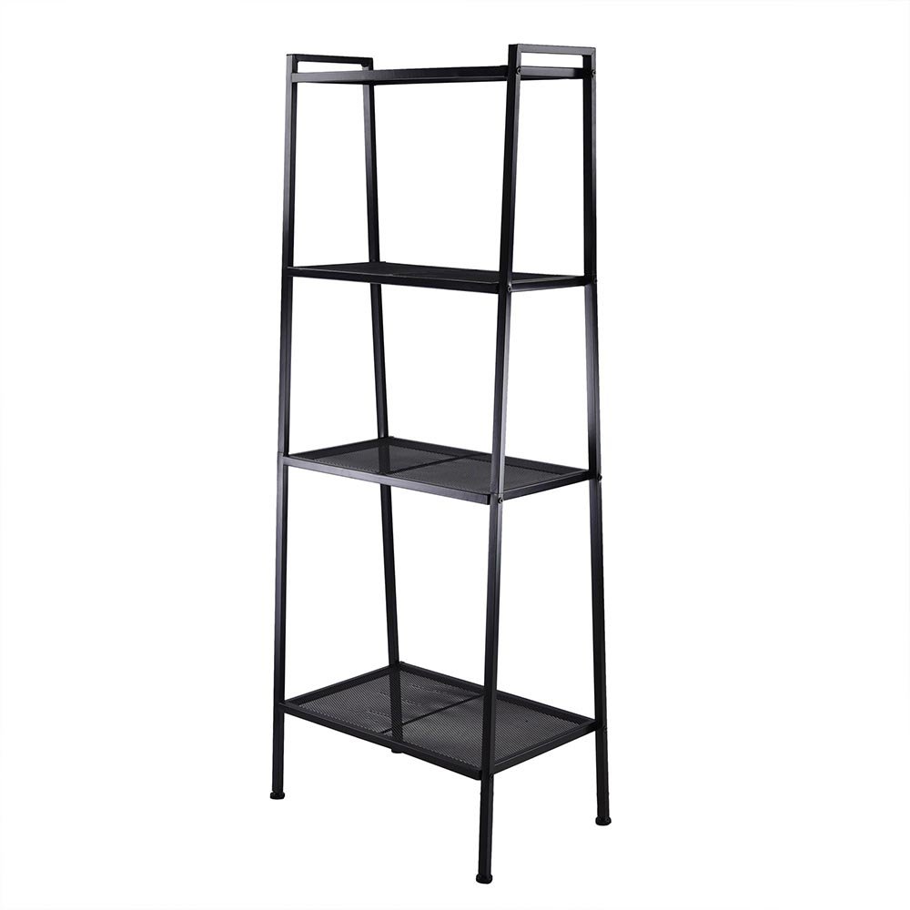 4-Tier Ladder Shelf Bookcase Decor Bookshelf Storage Flower Shelf Plant Display Shelf for Home Office (Black)