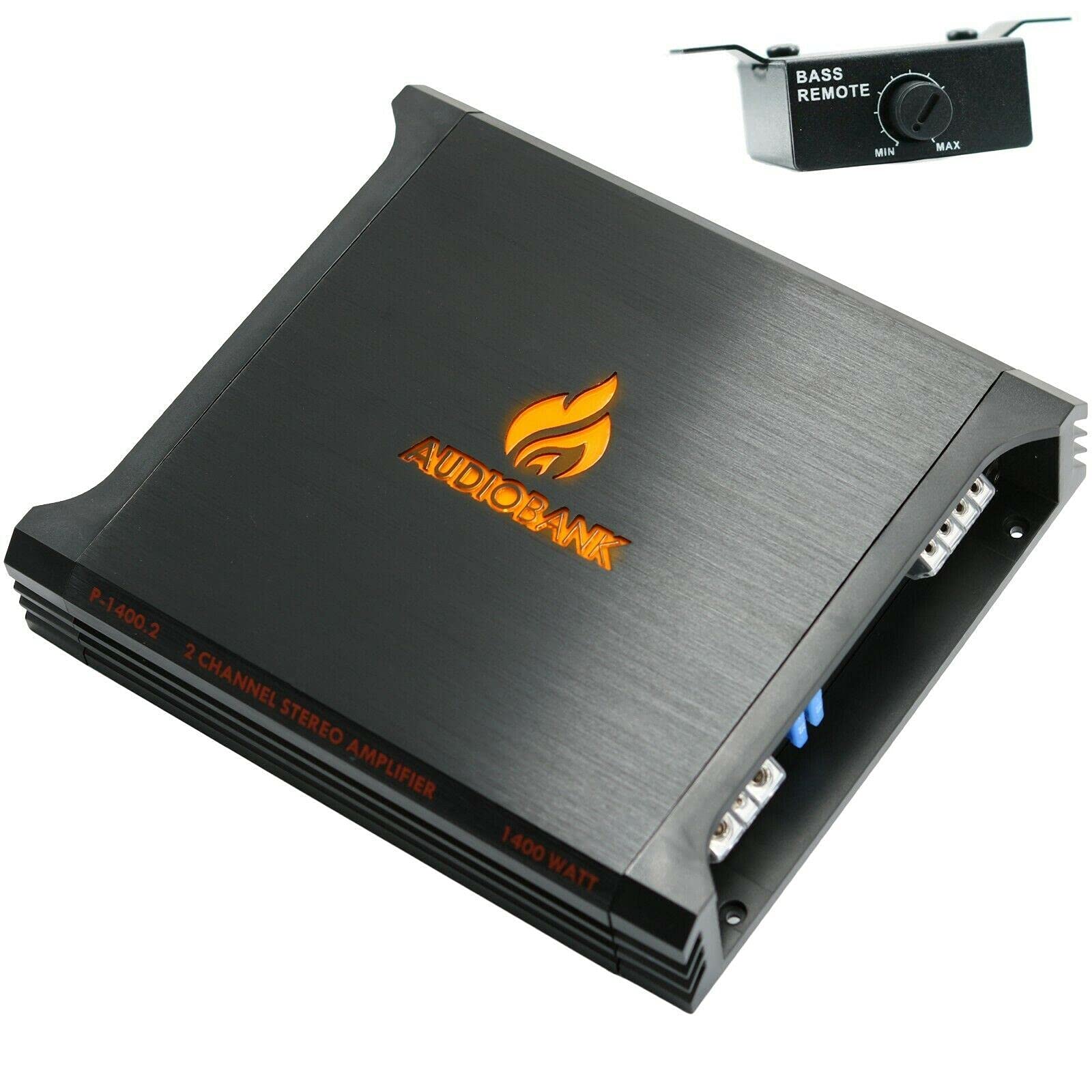 Audiobank AB1400.2 2 Channel 2400 Watt 2 Ohm A/B Class Car Audio Stereo BASS Amplifier with Bass Control, Bridgeable, LED Indicator with Bass Knob Included