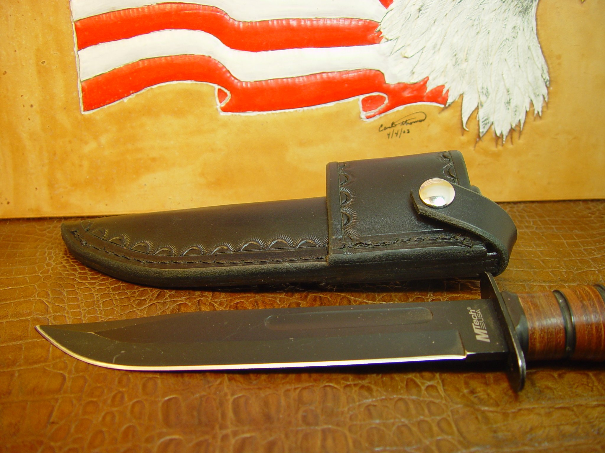 Black Leather Knife Sheath, Made to Fit a Ka Bar Marine Fighter Knife