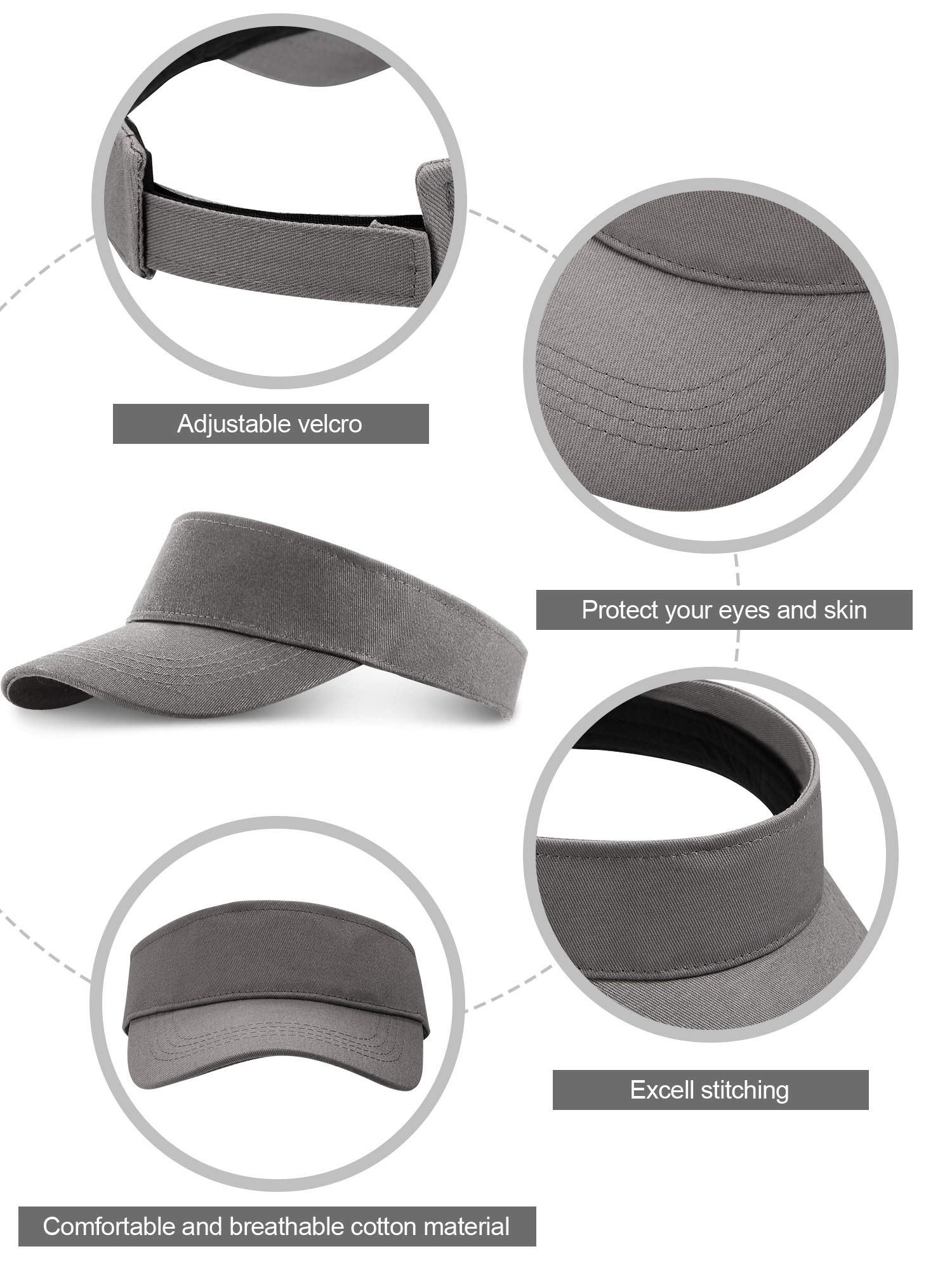 4 Pieces Kids Sports Sun Visor Hats Empty Top Baseball Cap Running Tennis Hats (Light Gray, Dark Gray, White, Black)