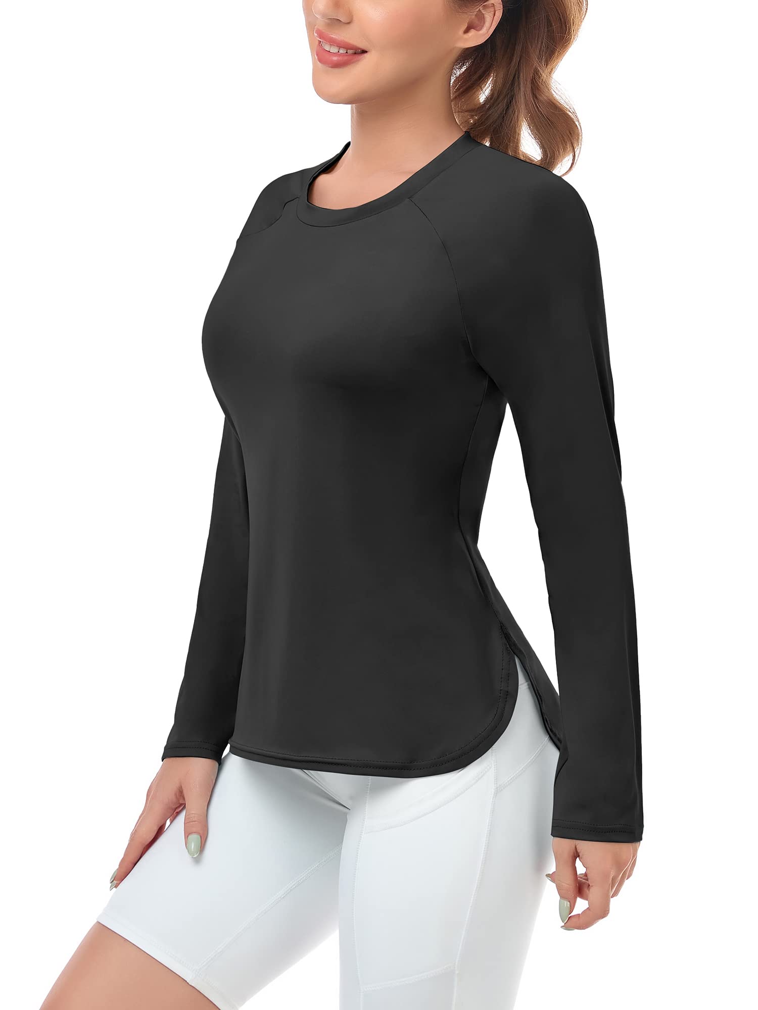 Abrooical Women's Sun Protection Shirt Long Sleeve Running Sport Workout Moisture Wicking Rash Guards Tops Black XX-Large