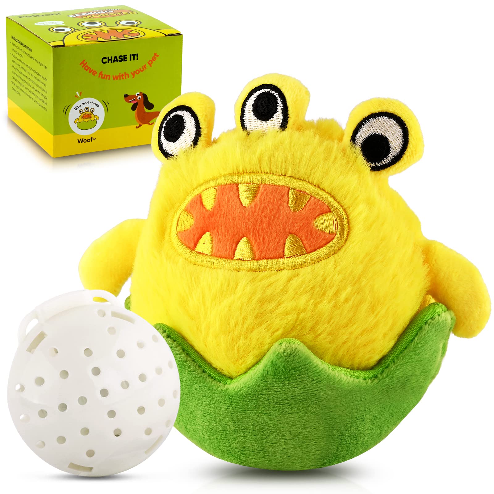 Petbobi Interactive Dog Toys Monster Active Ball for Dogs with Batteries, Self Moving Balls and Plush Cover for Small & Medium Dogs to Chase, Dog Toy Squeaky Crazy Bouncer Ball, Egg Breaker Bobby