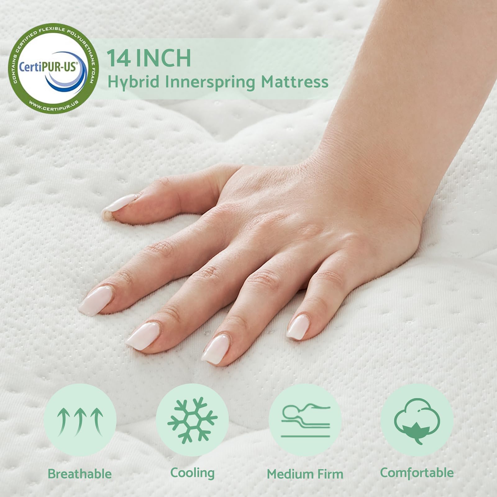 Twin Mattress, 14 Inch Twin Size Hybrid Mattress, Twin Mattress in A Box, Memory Foam & Individually Pocket Spring for Pain Relief, Medium Firm Twin Mattresses