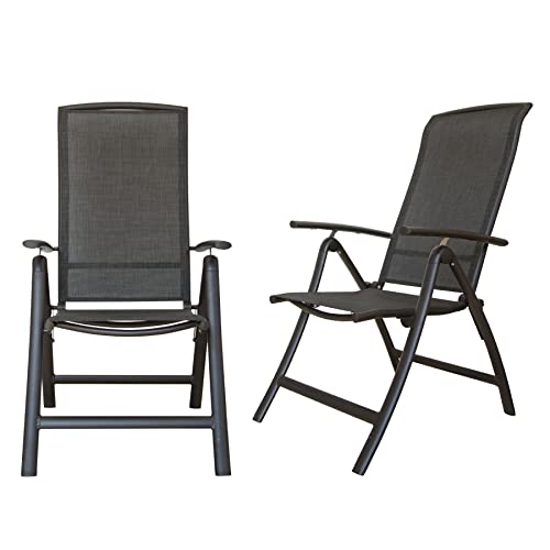 Domi Folding Patio Chairs Set of 2, Aluminium Frame Reclining Sling Lawn Chairs with Adjustable High Backrest, Patio Dining Chairs for Outdoor, Camping,Porch,Balcony(Textilene Fabric)