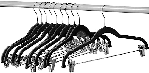 Home-it 12 PACK baby hangers with clips BLACK baby Clothes Hangers Velvet Hangers use for skirt hangers Clothes Hanger pants hangers Ultra Thin No Slip kids hangers