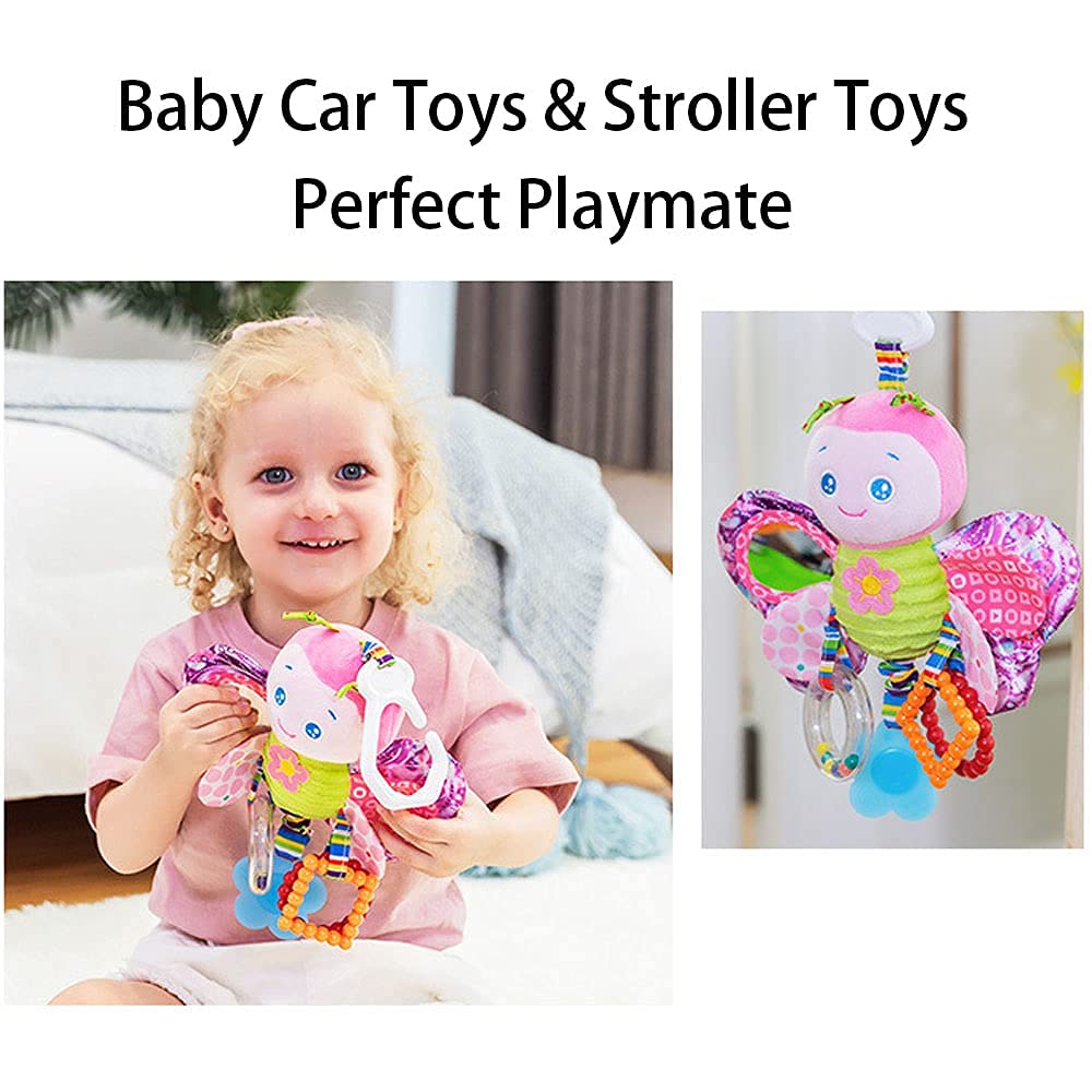 D-KINGCHY Baby Toy 0-6 Months, Baby Car Seat Stroller Toy Teething Toy, Soft Giraffe Hanging Toy with Sound and Teether for 0-3 Years Old (Yellow)