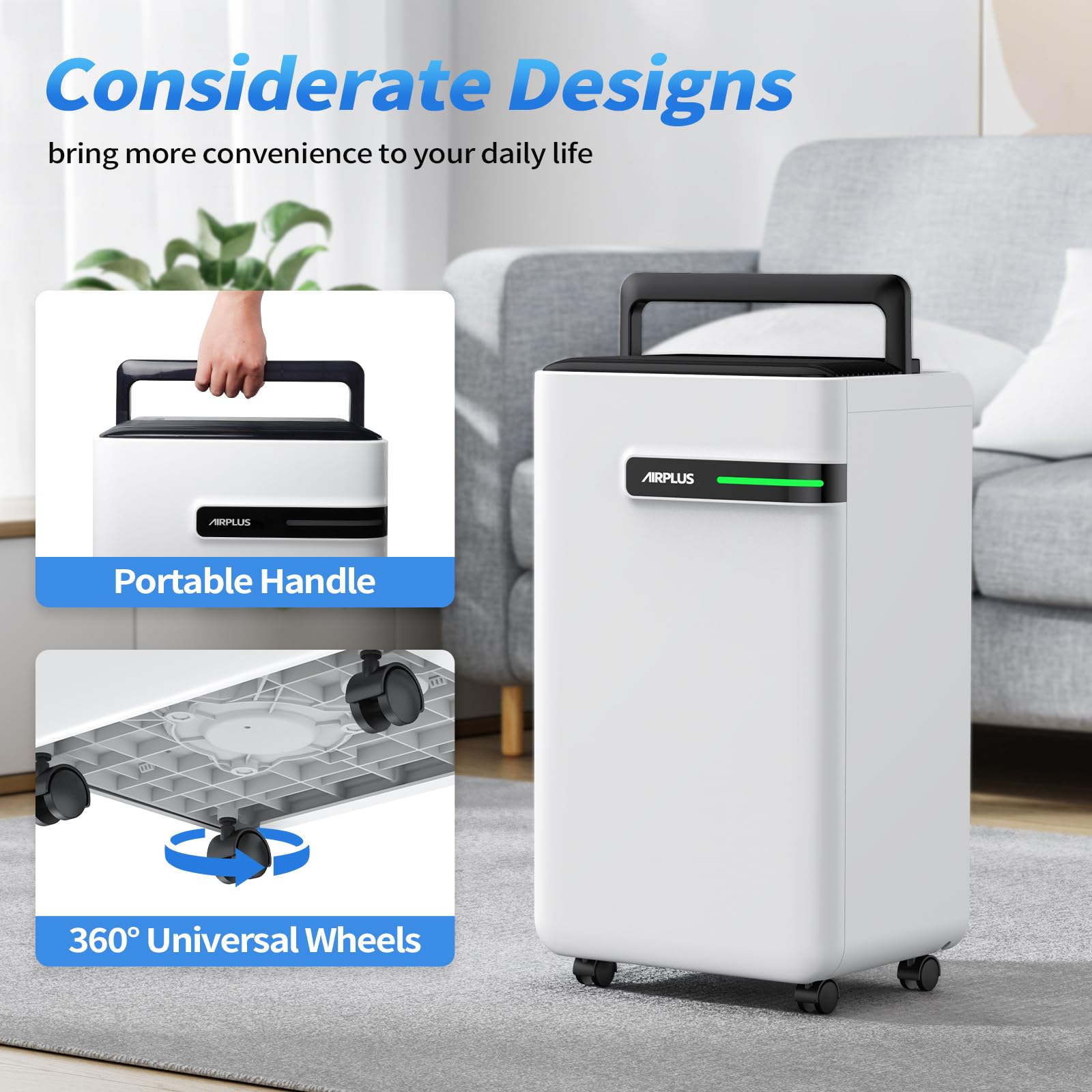 AIRPLUS Dehumidifier for Basement - 4,500 Sq. Ft. 70 Pints, Multifunctional Dehumidifier with Drain Hose & Auto Shut-Off Function, Powerful Dehumidifiers for Home(AP2103)