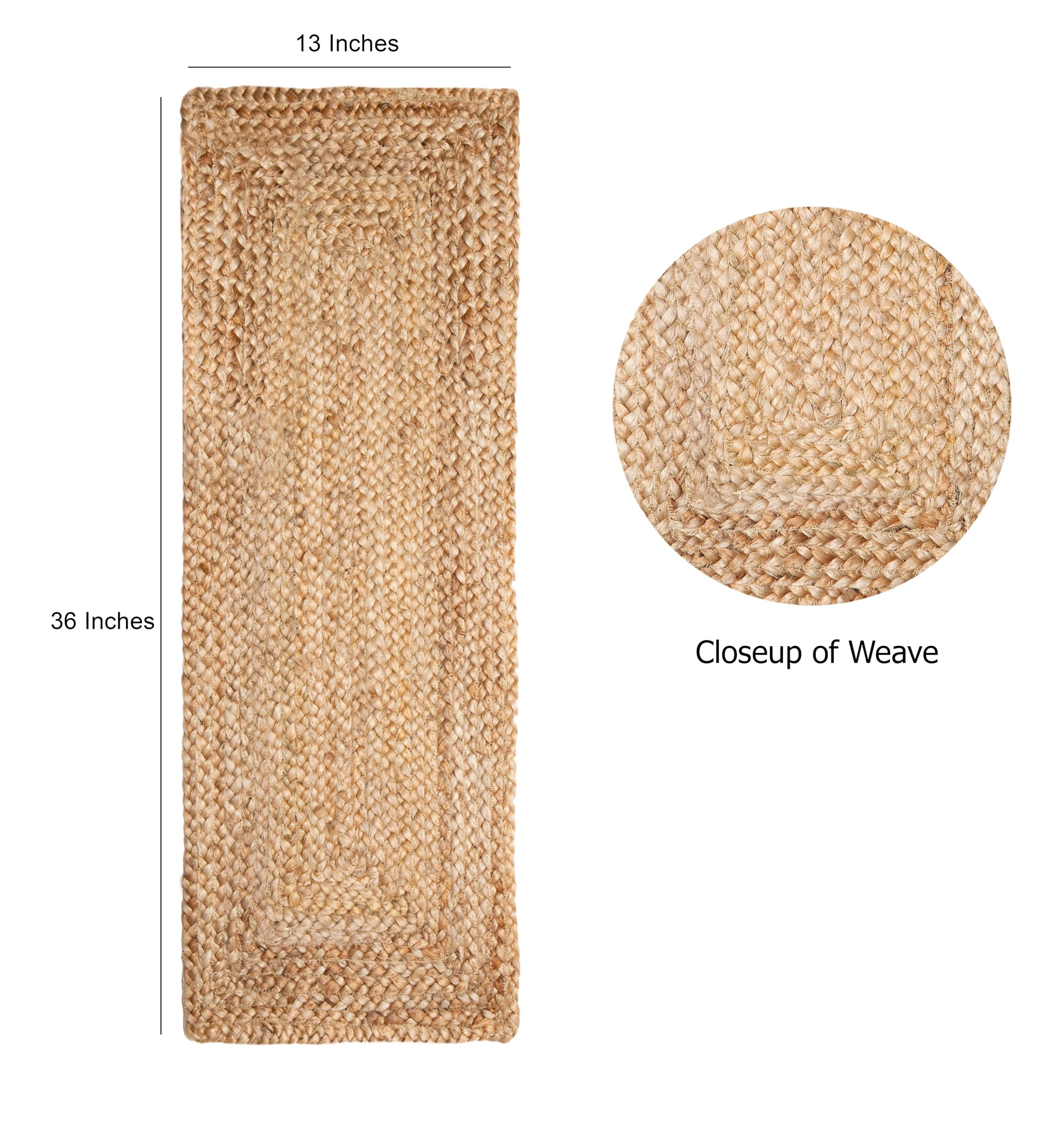 COTTON CRAFT Jute Braided Table Runner - Rustic Farmhouse Table Runner - Jute Kitchen Table Runner - Harvest Fall Thanksgiving Holiday Christmas Party Dining Tabletop Runner - 13x36 inches - Natural