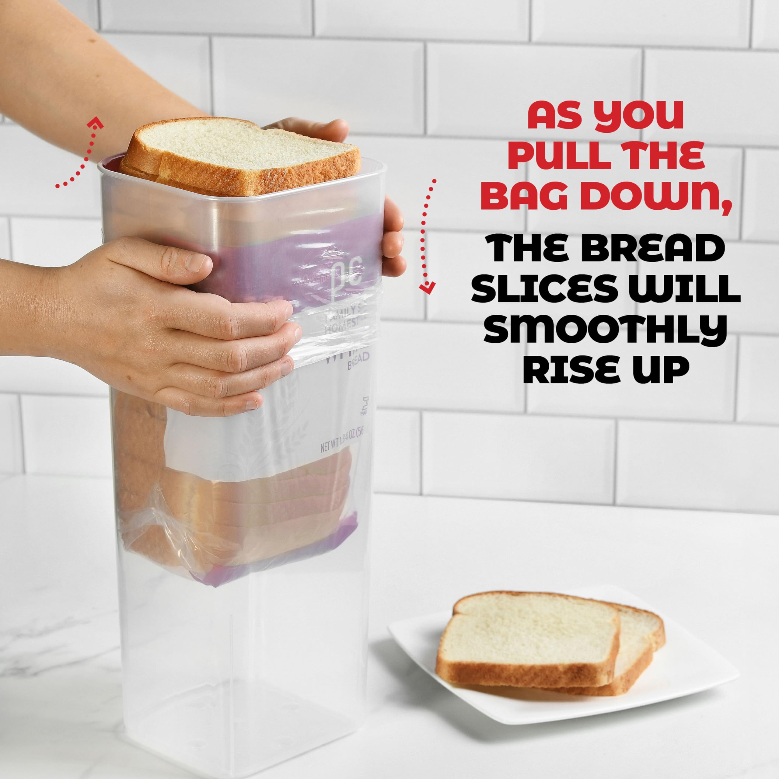 Adirlux Bread Box with Airtight Lid - Kitchen Counter Fresh Bread Storage Container For Sandwich Loaf, Sliced Breads - Clear Rigid Plastic, [BPA Free ] Red Lid [Pack of 2]