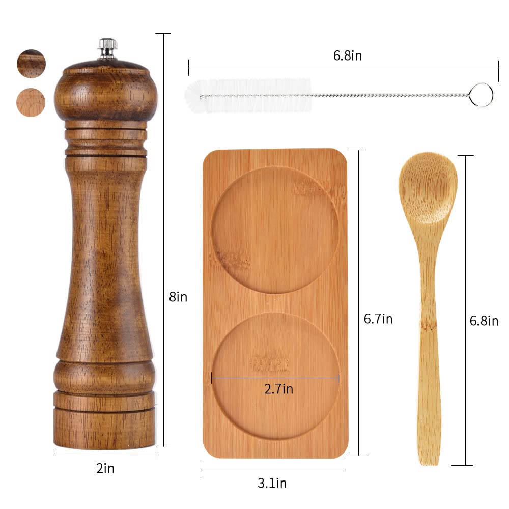 SZUAH Salt and Pepper Grinders, Oak Wooden Salt and Pepper Mills Shakers with Cleaning Brush & Wood Stand, Ceramic Rotor with Strong Adjustable Coarseness[Set of 2]