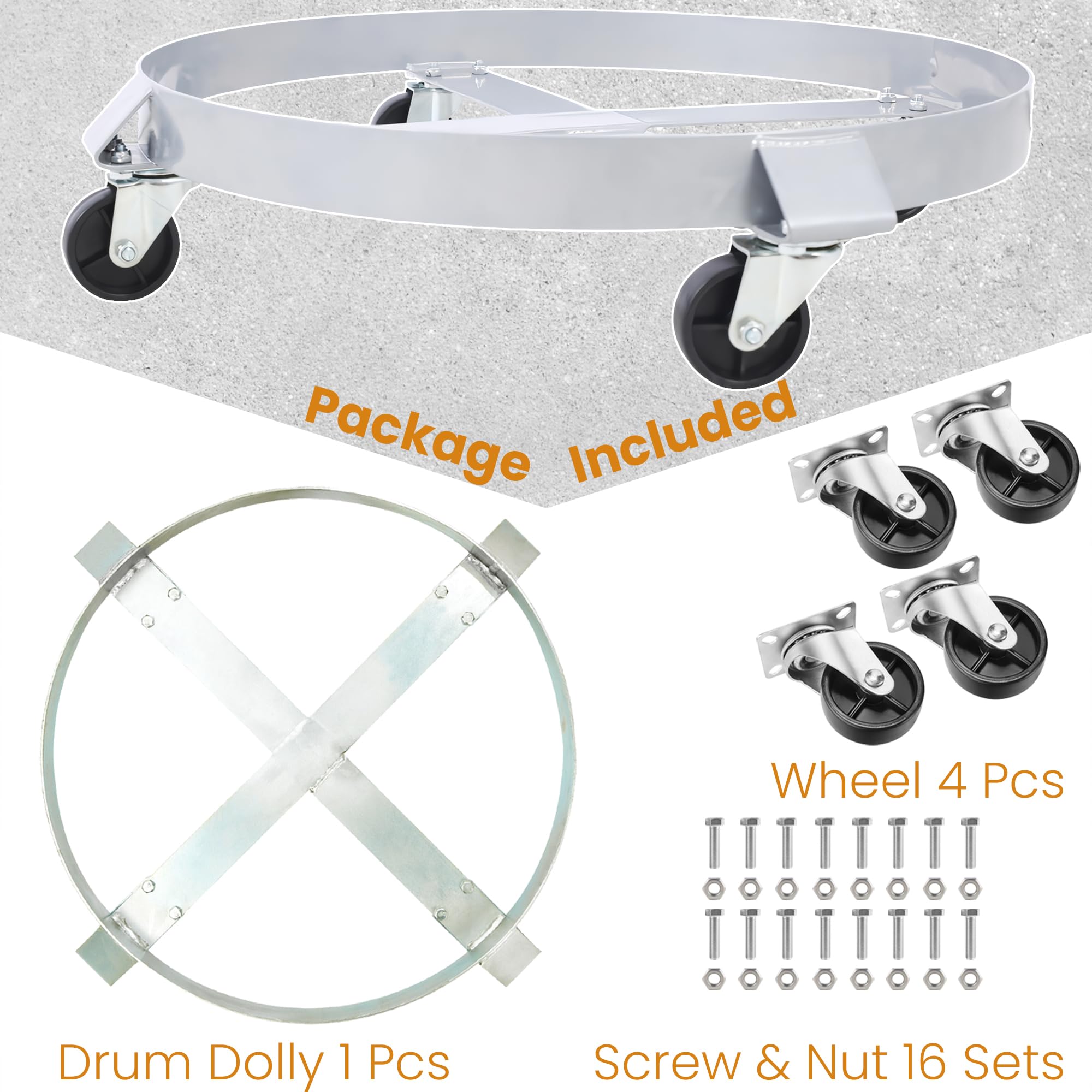 55-Gallon Drum and Garbage Can Dolly β 1000 Pound Trash Can Dolly Swivel Casters Wheel Steel Frame Dolly Cart Non Tipping Hand Truck Capacity Dollies(Silver)