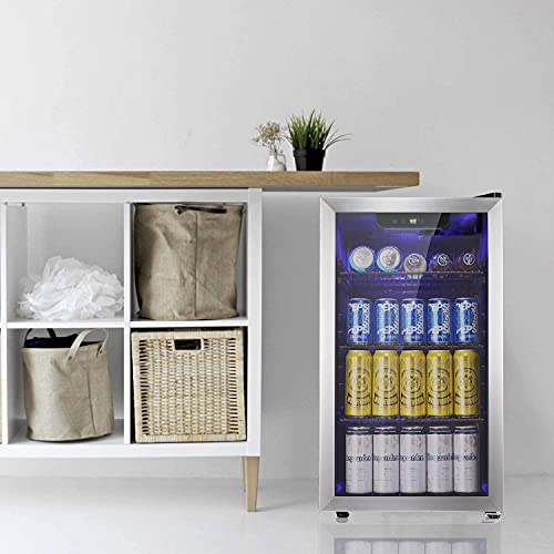 Antarctic Star Beverage Refrigerator -120 Can Mini Fridge for Soda Beer or wine, Small Drink Dispenser, For Office or Bar with Adjustable Removable Shelves, Black, 3.2 Cu.Ft.