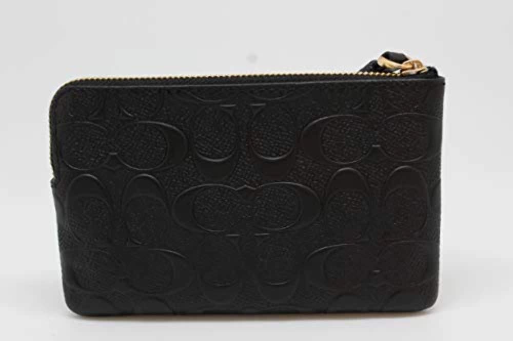 Coach Signature Embossed Leather Corner Zip Wristlet Clutch Black F30049