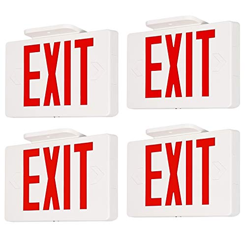Hykolity LED Exit Sign, Red Letter Emergency Exit Lights, 120V-277V Universal Mounting Double Face - 4 Pack