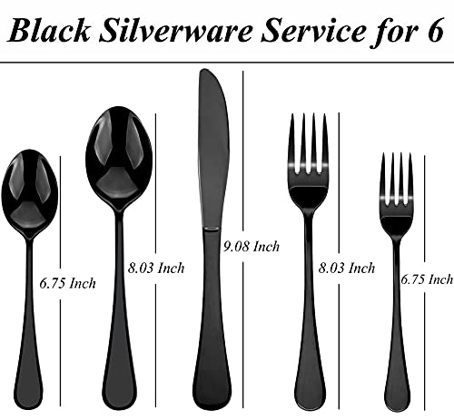 Black Silverware Set, 30-Piece Stainless Steel Flatware Set for 6, Cutlery Utensils Set Include Knives/Forks/Spoons Service for 6, Mirror Polished and Dishwasher Safe