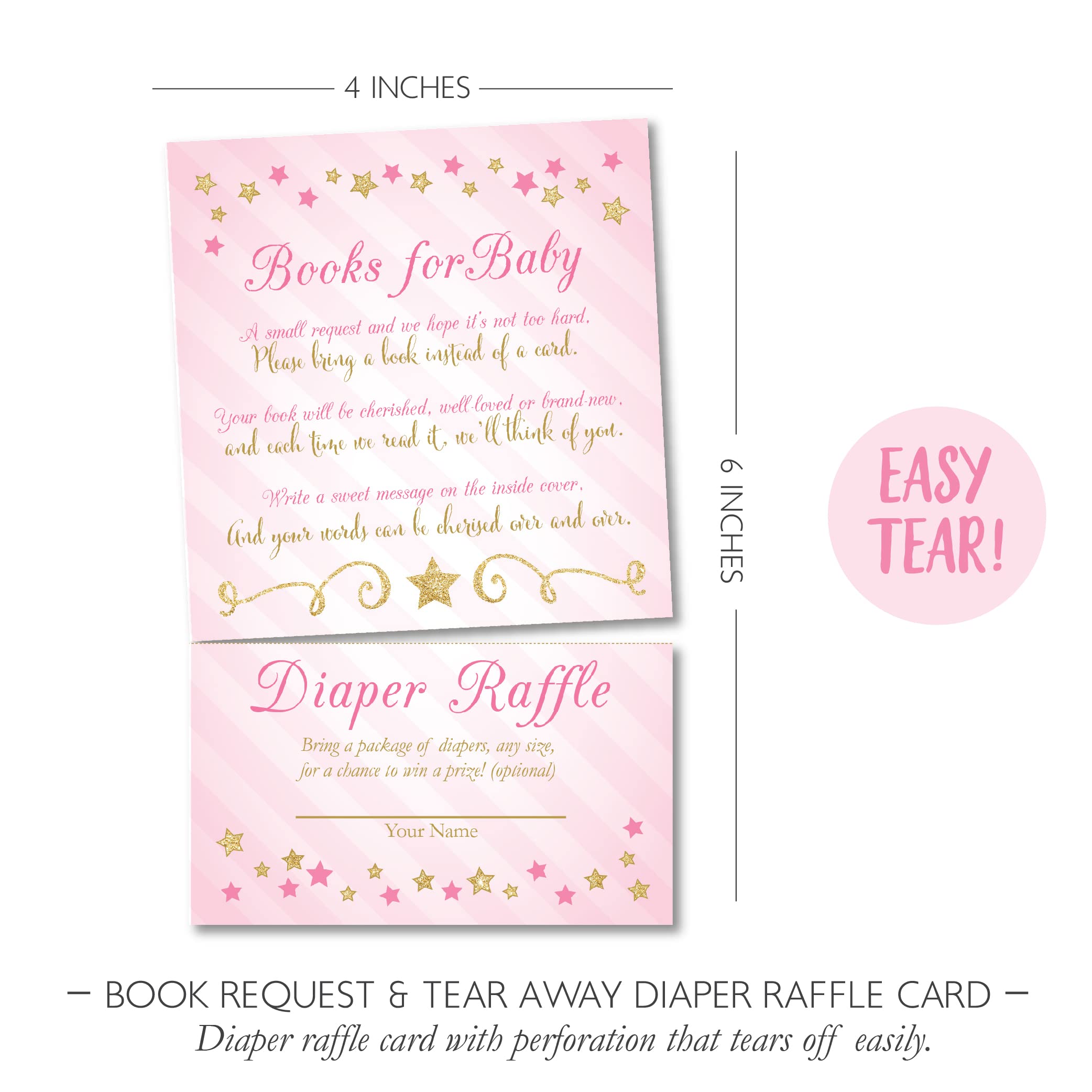 Your Main Event Prints Pink Twinkle Twinkle Little Star Baby Shower Diaper Raffle Card Ticket, Twinkle Little Star Book Request Card, Gold, 50 Count