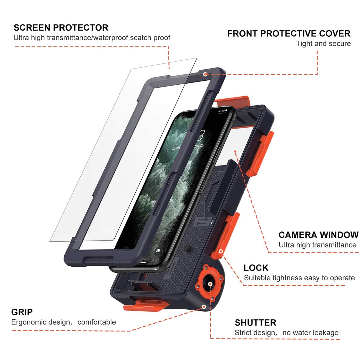 AICase Universal Waterproof Underwater Photography Housings with Bluetooth Camera Shutter Remote Control for All Smartphones