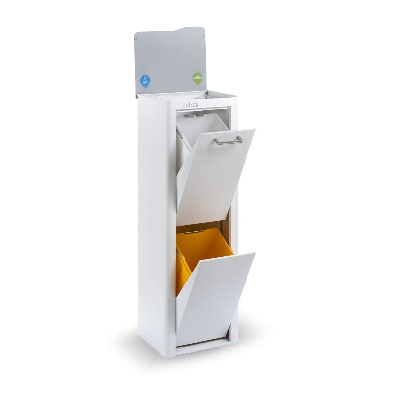 DON HIERRO - CUBEK - Recycling bin, Trash can Unit, Waste bin, Cabinet with 2 tilt-Out compartments. - White