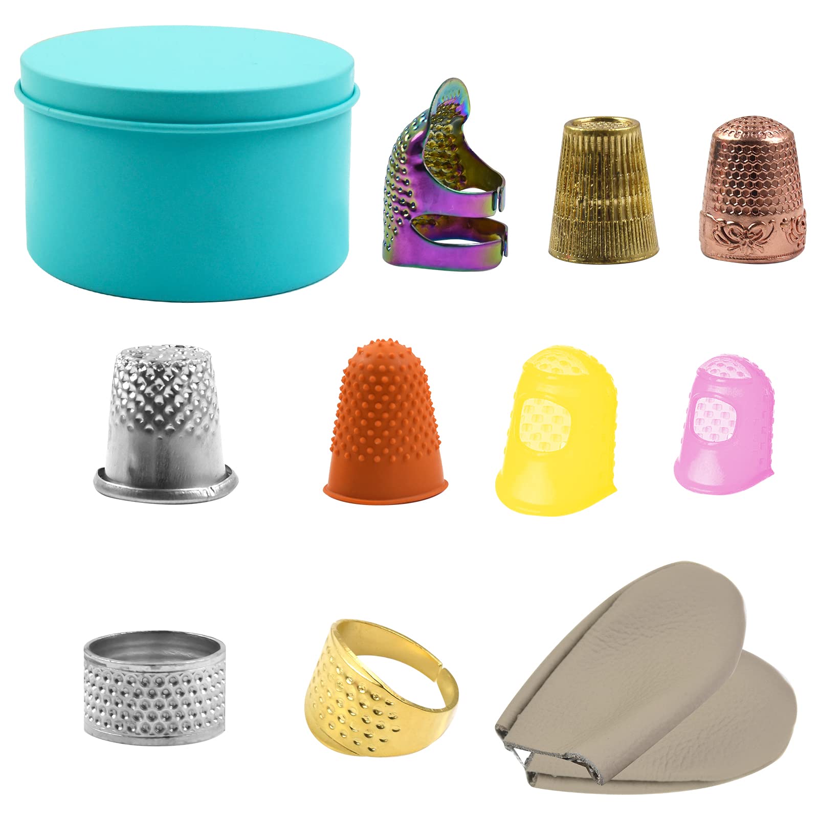 4 Pieces Sewing Thimble, Metal Copper Sewing Thimble Finger Protector Adjustable Finger Shield Ring Fingertip Thimble Sewing Quilting Craft Accessories DIY Sewing Tools