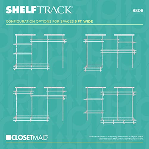 ClosetMaid ShelfTrack Wire Closet Organizer System, Adjustable from 4 to 6 Ft., With Shelves, Clothes Rods, Hardware, Durable Steel, White