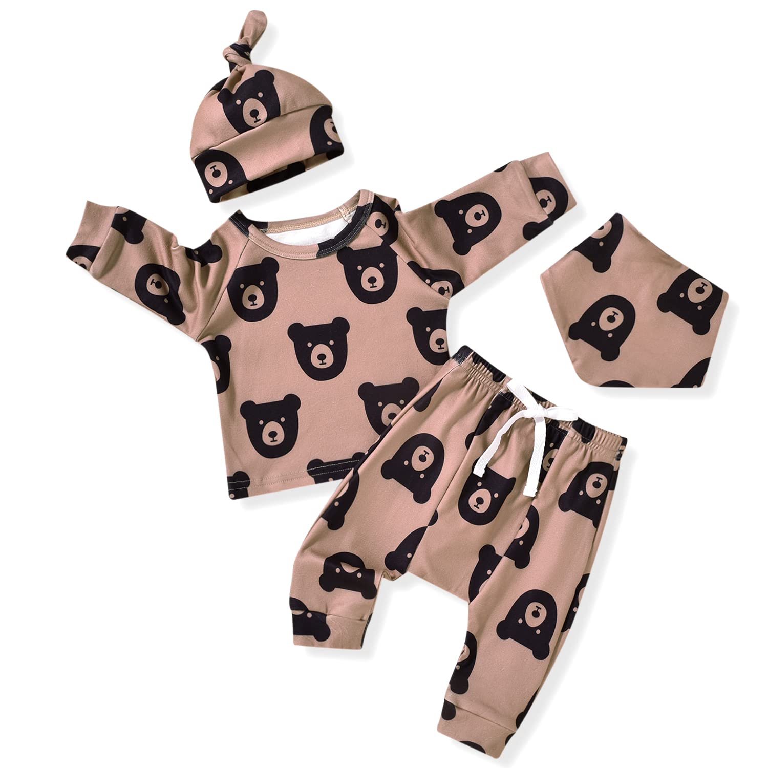 Aalizzwell Preemie Baby Boys Fall Outfit Premature Pullover Sweatshirt Winter Clothes Clothing Bear Brown