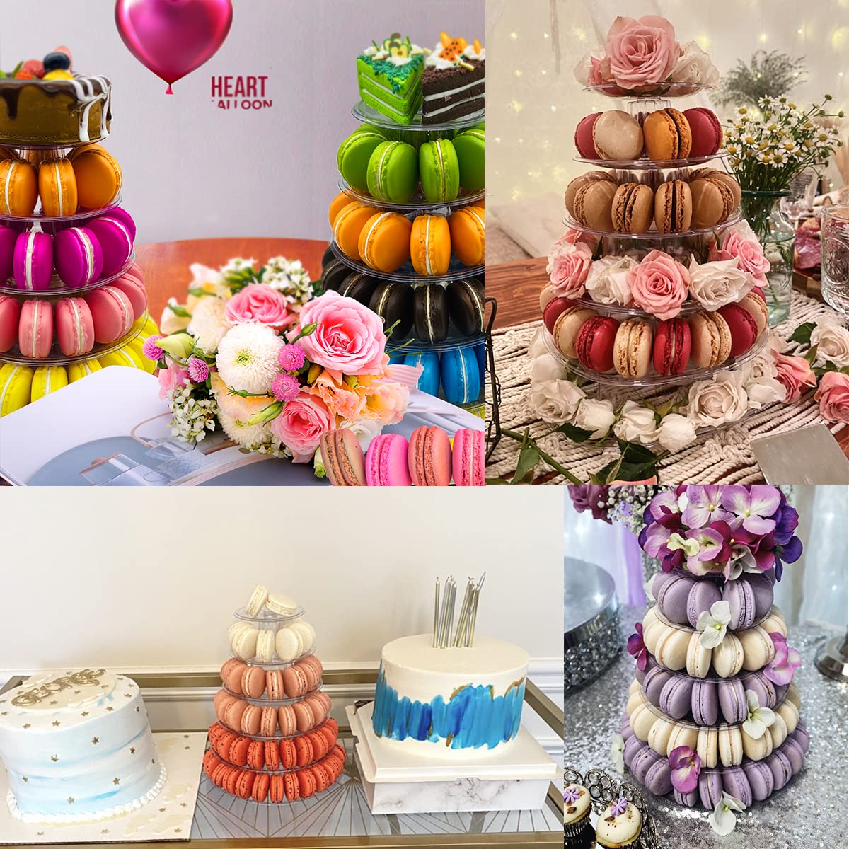 6 Tiers Round Macaron Tower Cake Stand Macaron Display Rack , Plastic Tiered Cake Dessert Serving Tower Tray for Wedding,Baby Shower and Birthday Party Decor