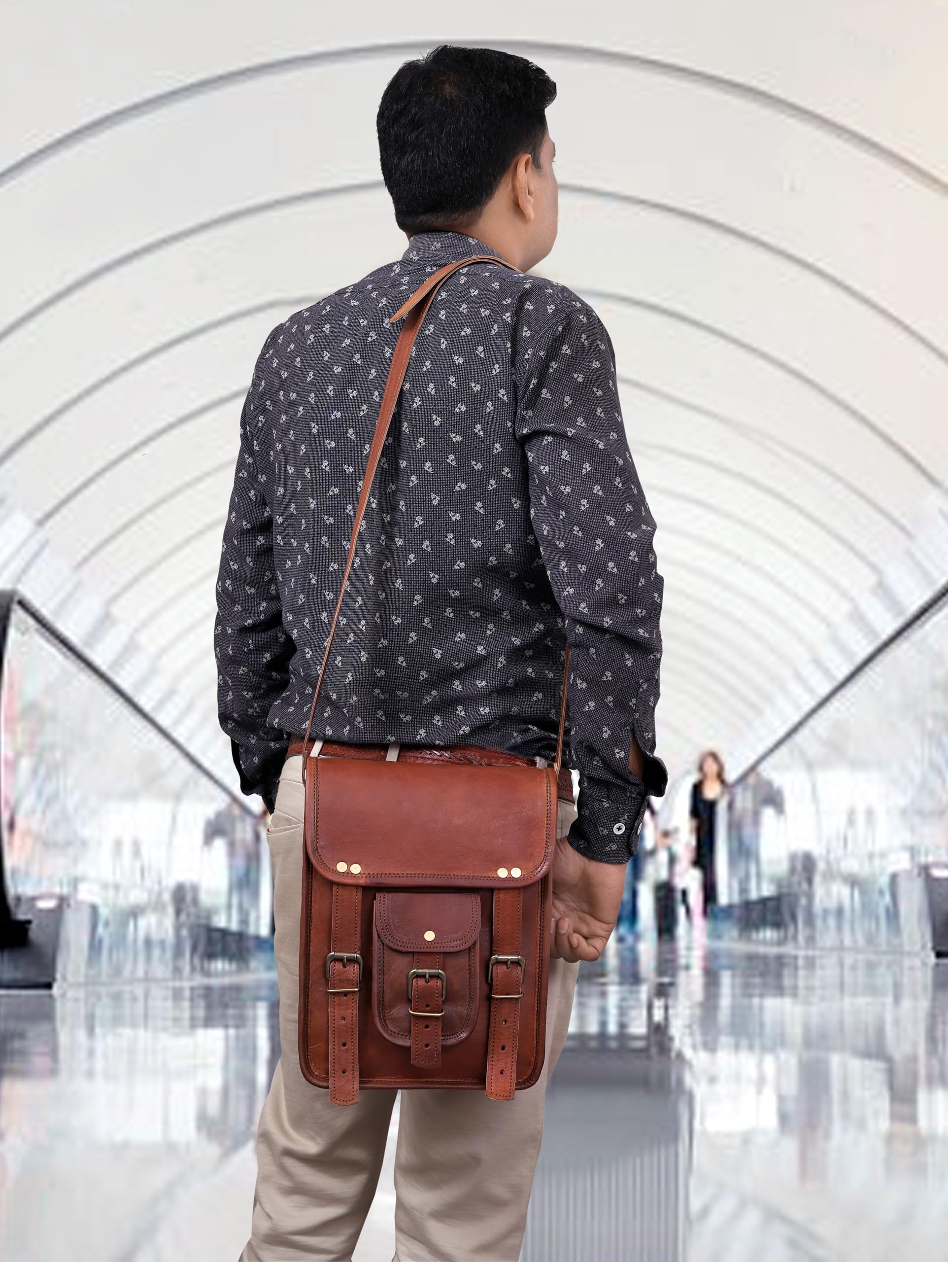 Vintage Tablet Genuine Vintage Leather ipad/tab/Kindle Satchel Crossbody Shoulder Bag 11 Inch