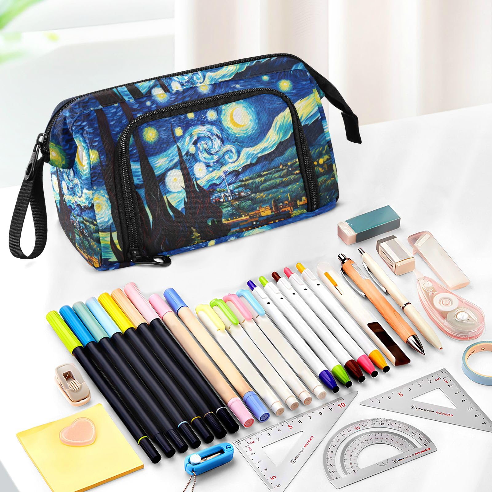 Big Capacity Pencil Case, Van Gogh Starry Sky Pen Bag Pouch Holder Stationery Bag School College Office Organizer for Teen Adults Student